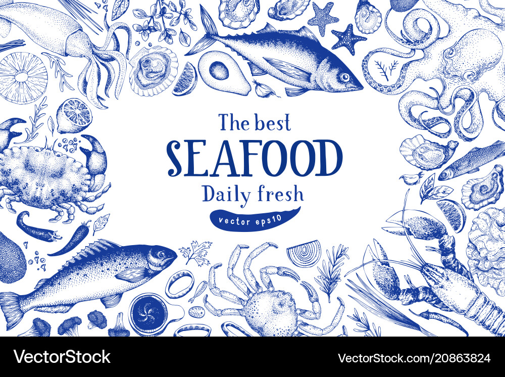 Seafood Frame - Marine Motif Royalty Free Vector Image