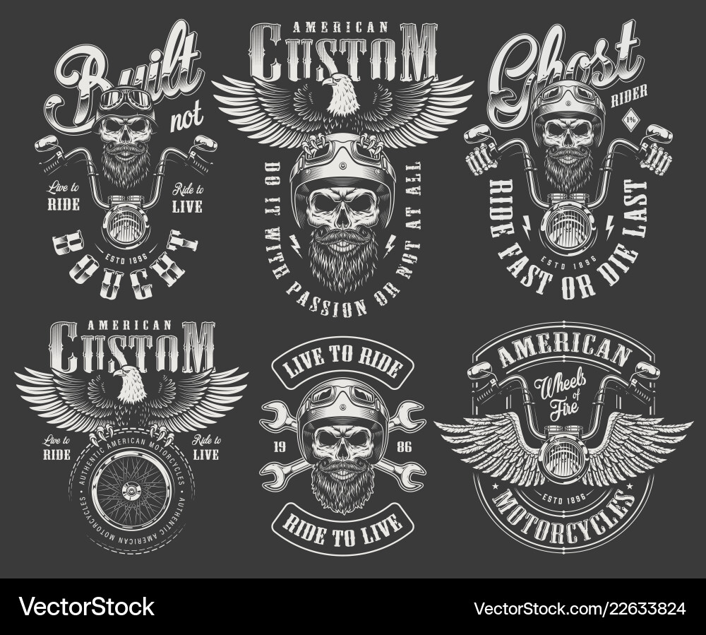 Vintage monochrome motorcycle labels set Vector Image