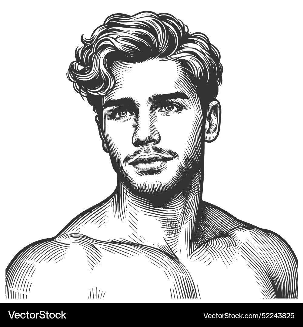 Male portrait engraving sketch Royalty Free Vector Image