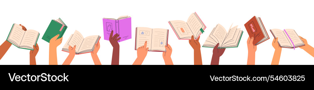 Open book in hands set reading turning paper Vector Image