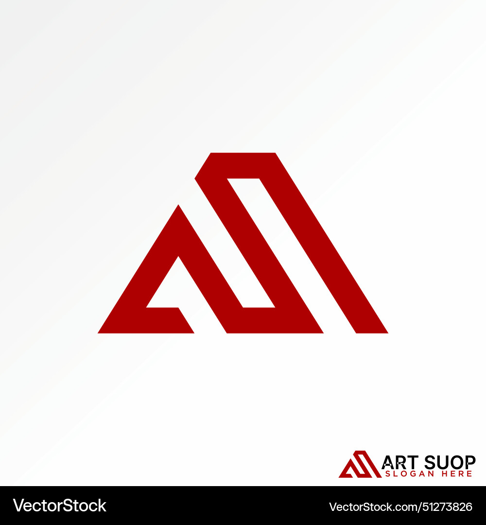 Letter initial as serif font triangle line connect