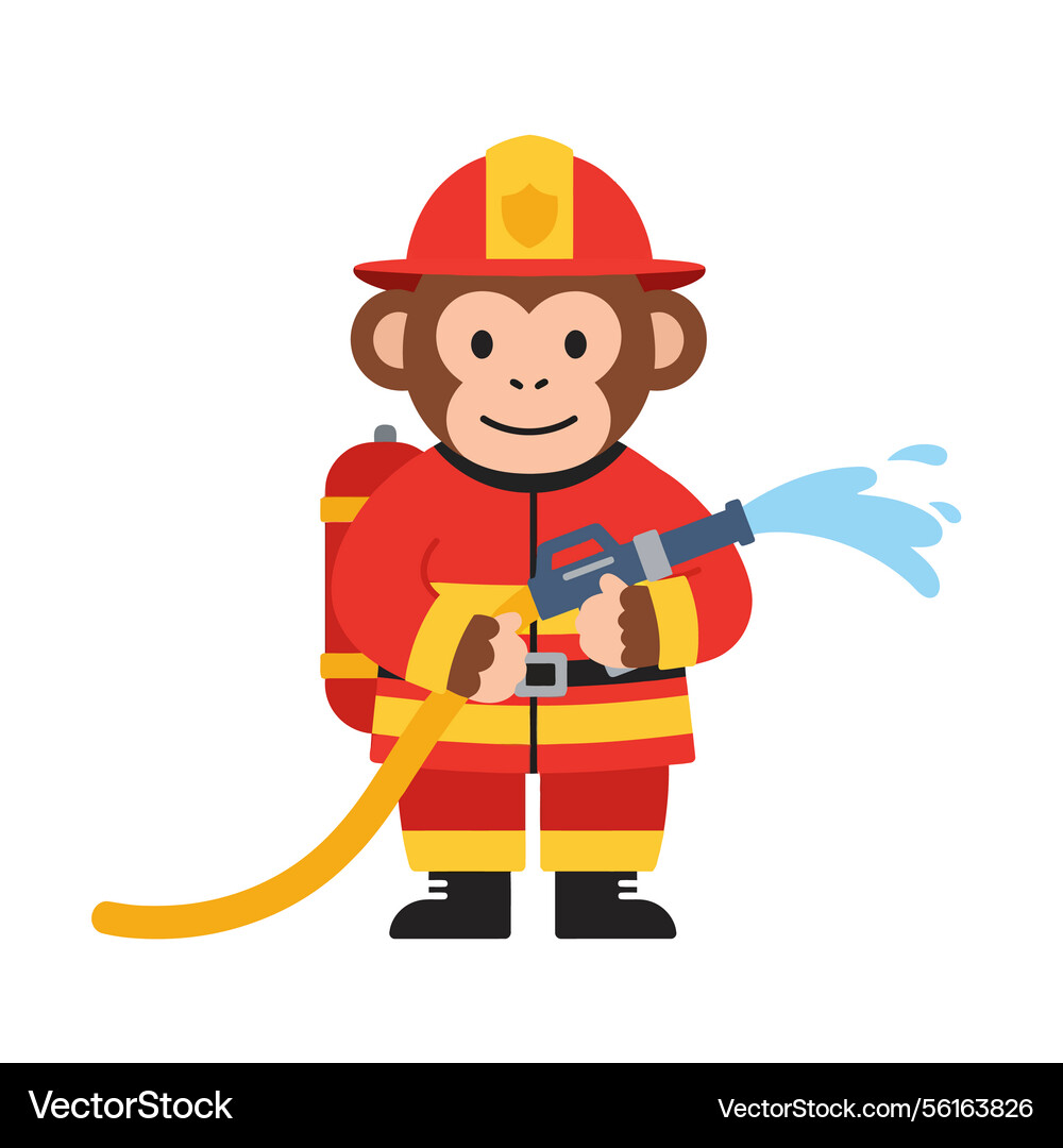 Playful monkey dressed as a firefighter spraying Vector Image