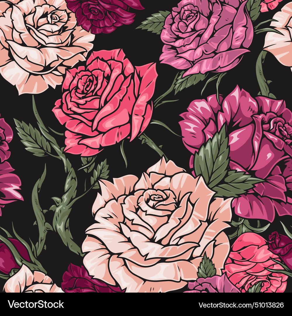 Rose flowers seamless pattern colorful Royalty Free Vector