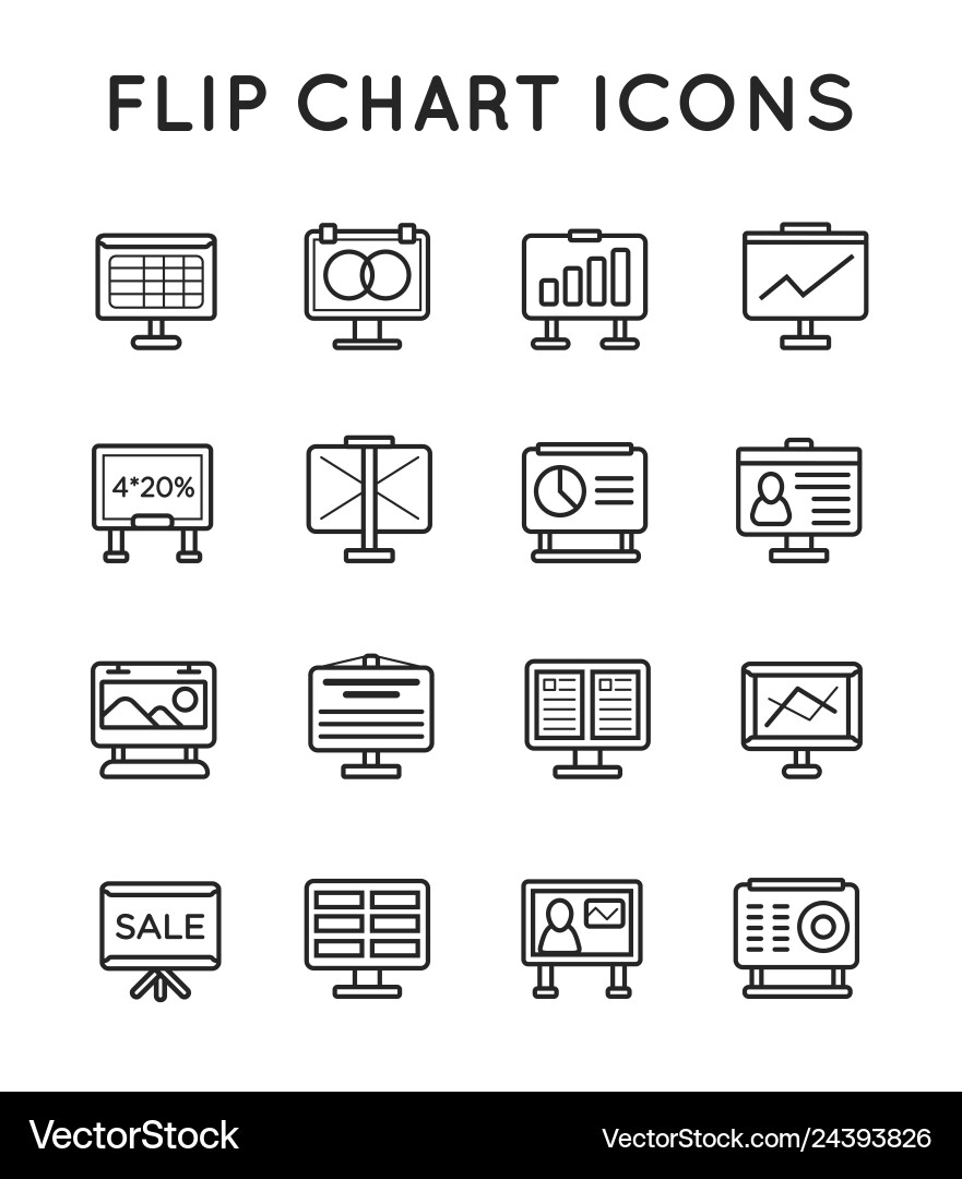Set of flip chart office icons for all Royalty Free Vector