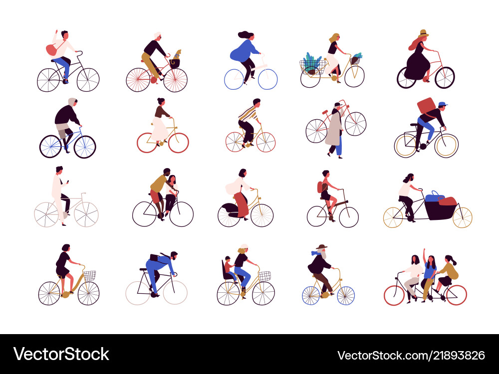 Small People Cycling Together Royalty Free Vector Image