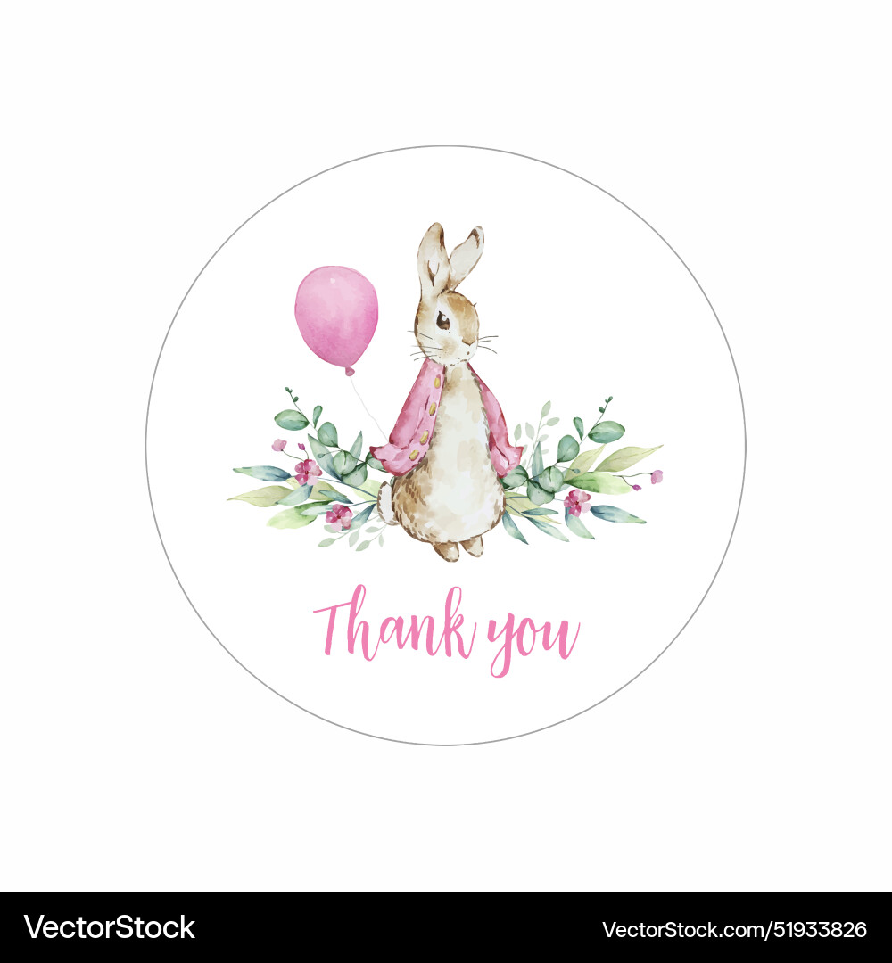 Sticker with watercolor pink peter rabbit Vector Image