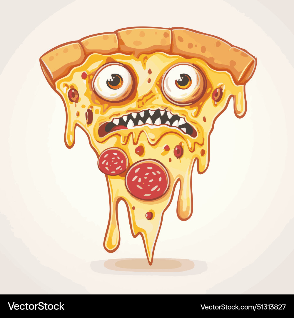 Cheesy delight funny monster pizza slice Vector Image
