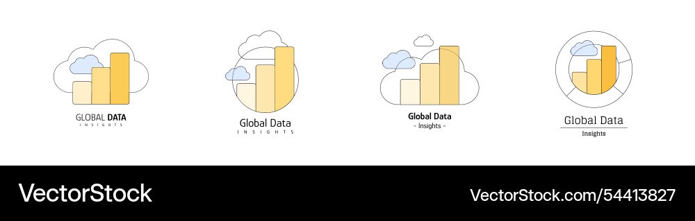 Power bi cloud data analytics logo set Royalty Free Vector