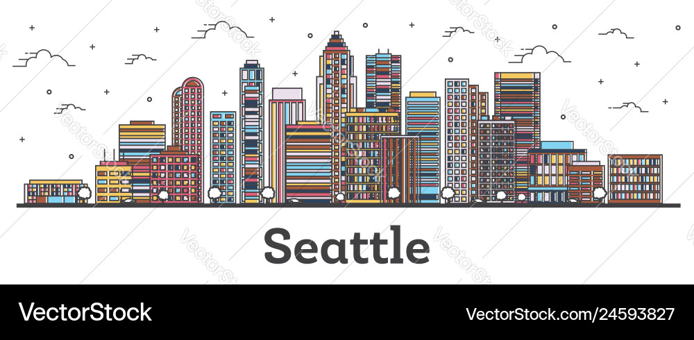 Seattle Skyline Outline Royalty Free Vector Image