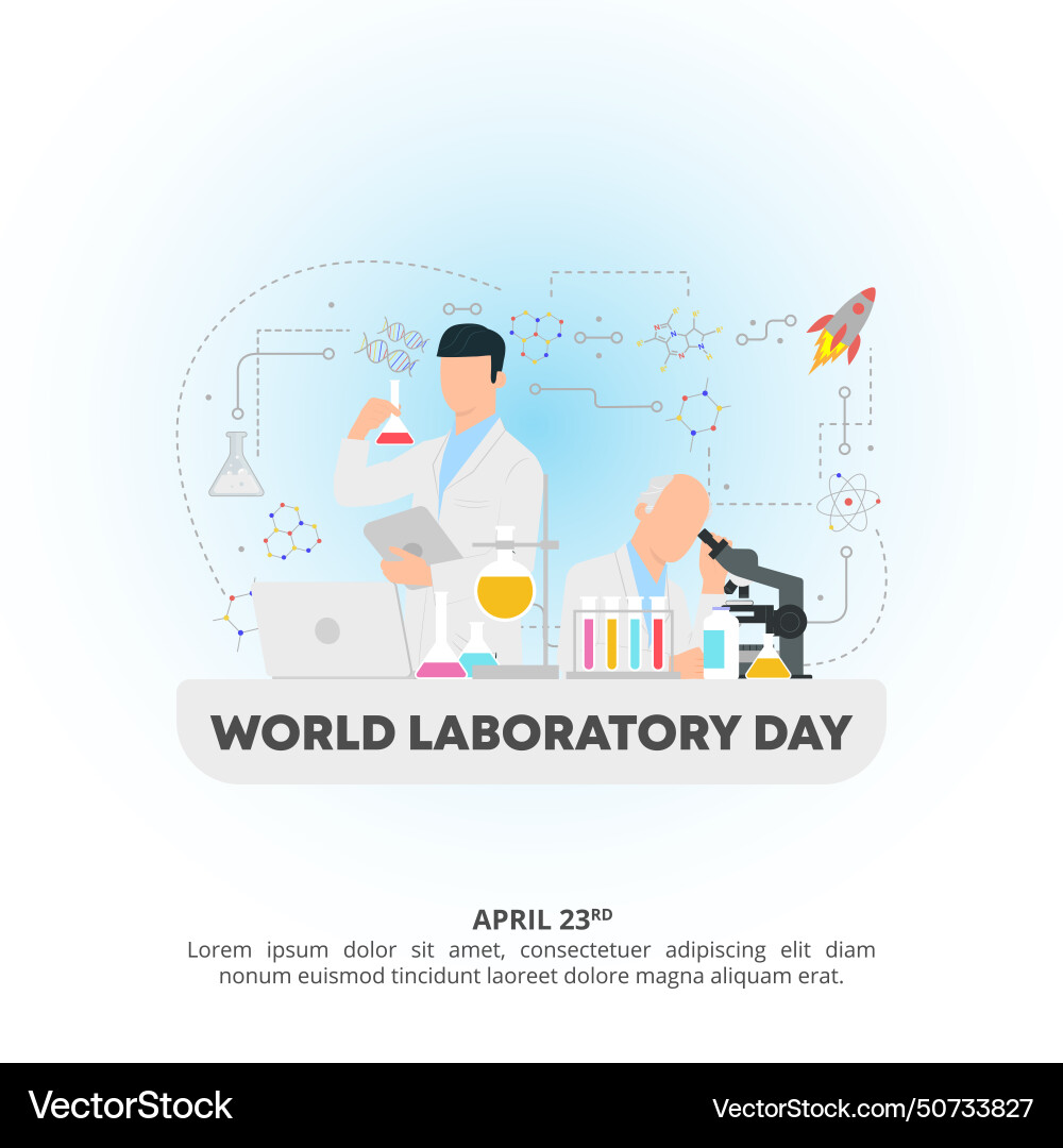 World laboratory day background with scientists Vector Image