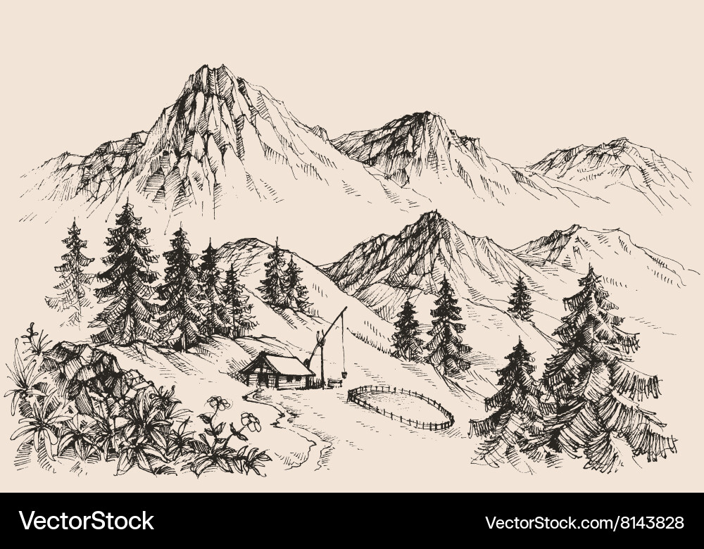 Artistic sketch of mountain ranges Royalty Free Vector Image