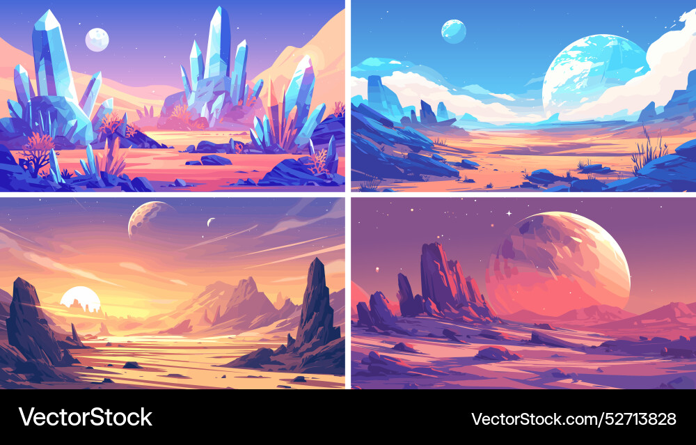 Cartoon alien planet landscape set science Vector Image