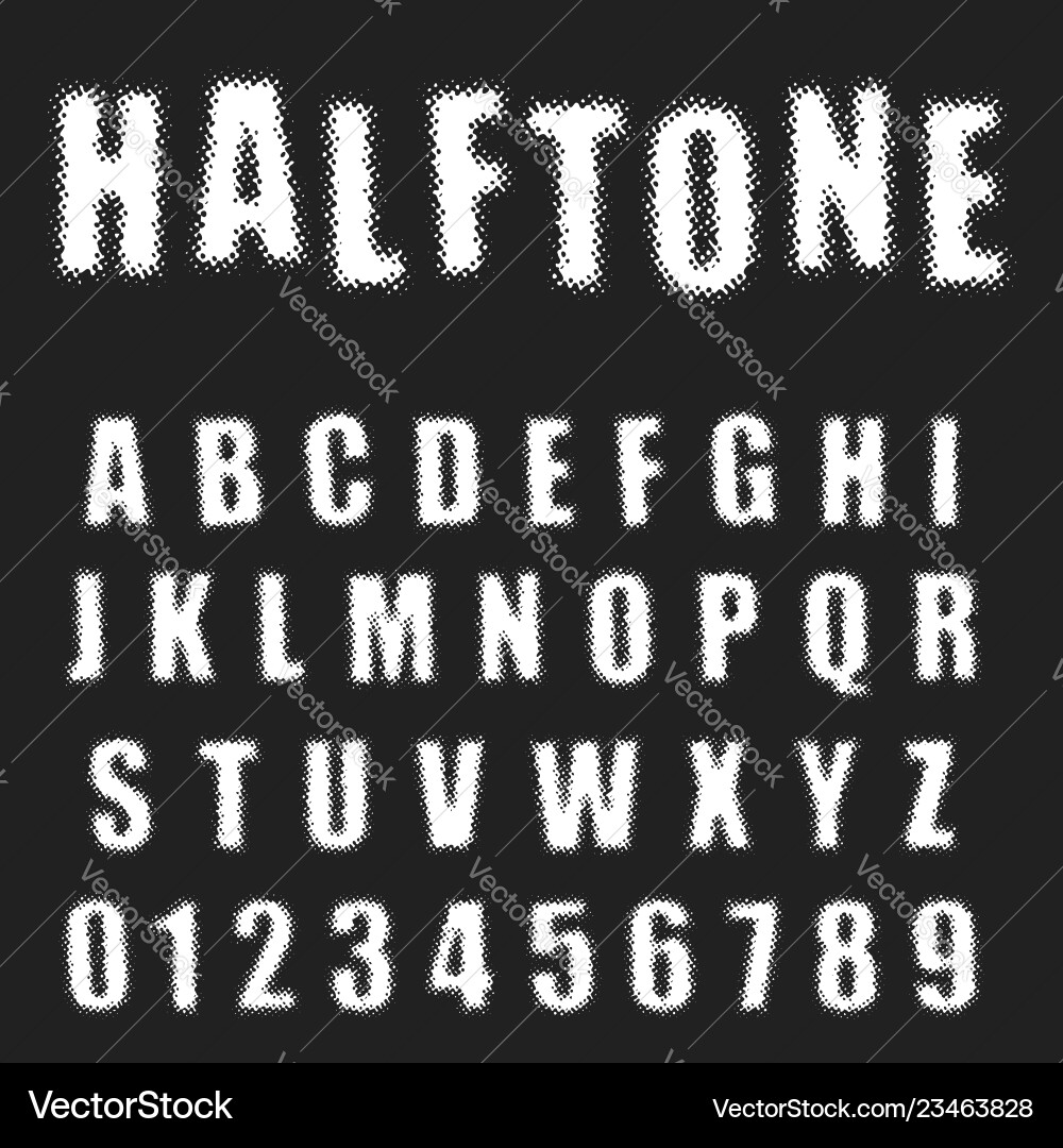 Halftone alphabet font template letters Royalty Free Vector