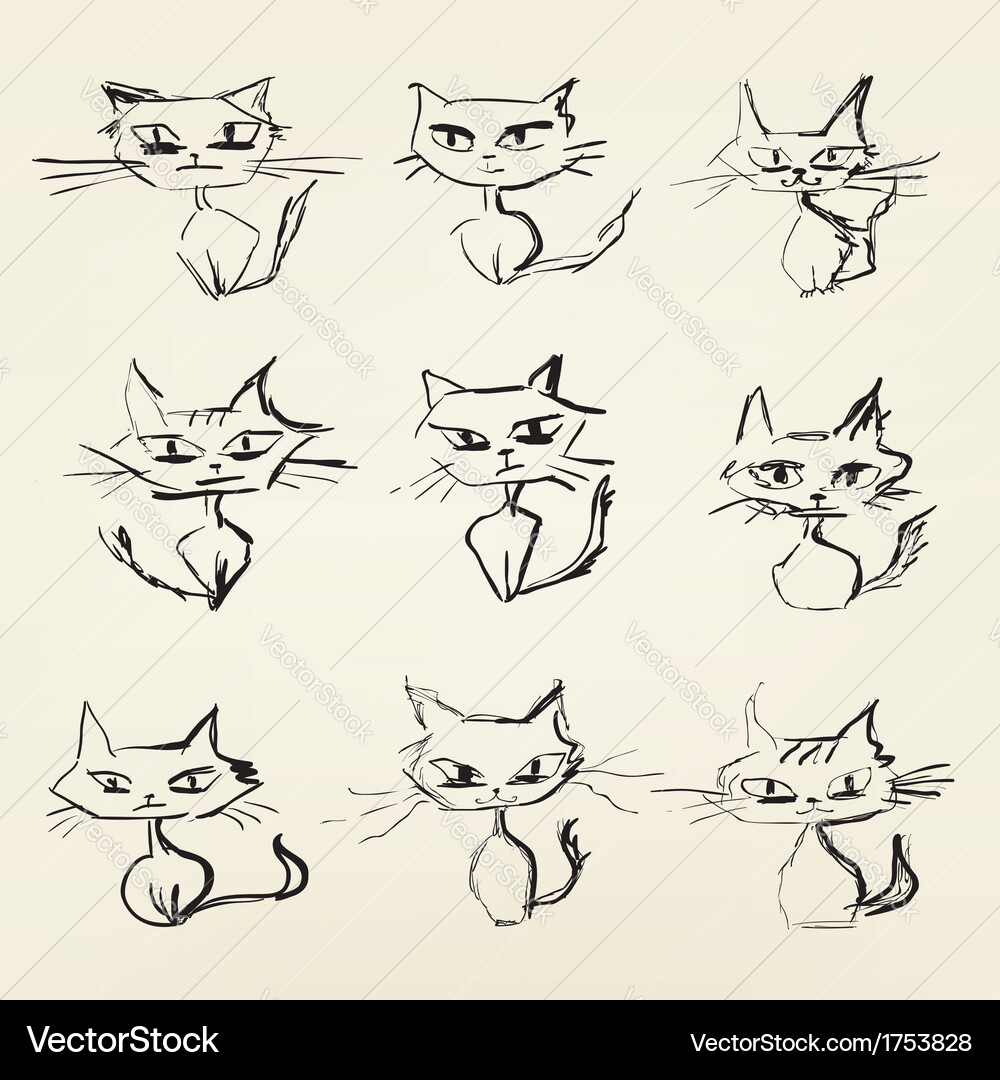 Hand gezeichnete graue Katzen Icons Lizenzfreier Vektor