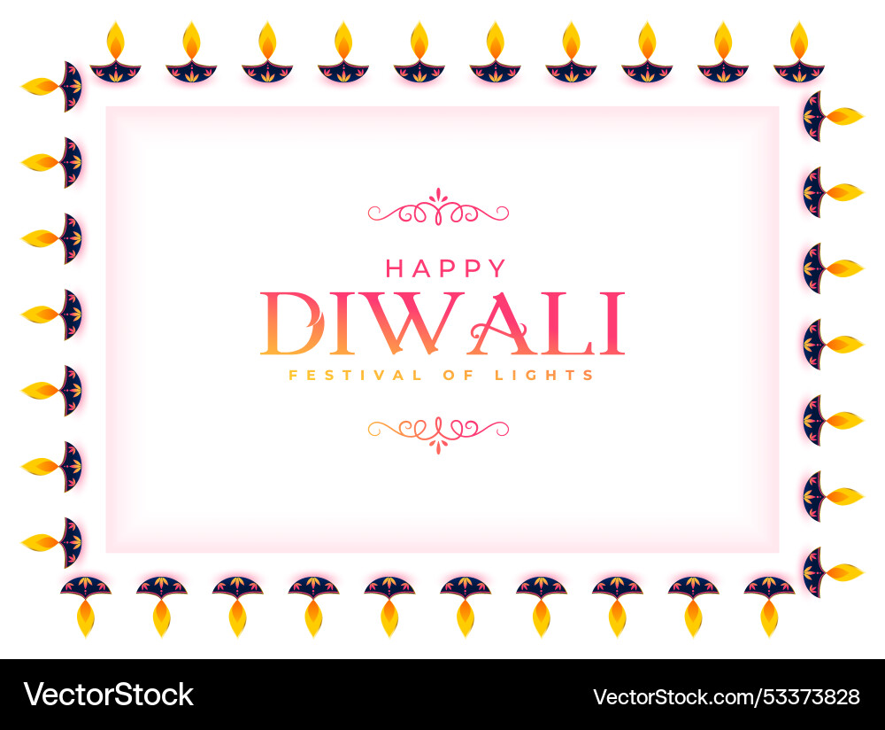 Happy diwali diya border frame greeting Royalty Free Vector