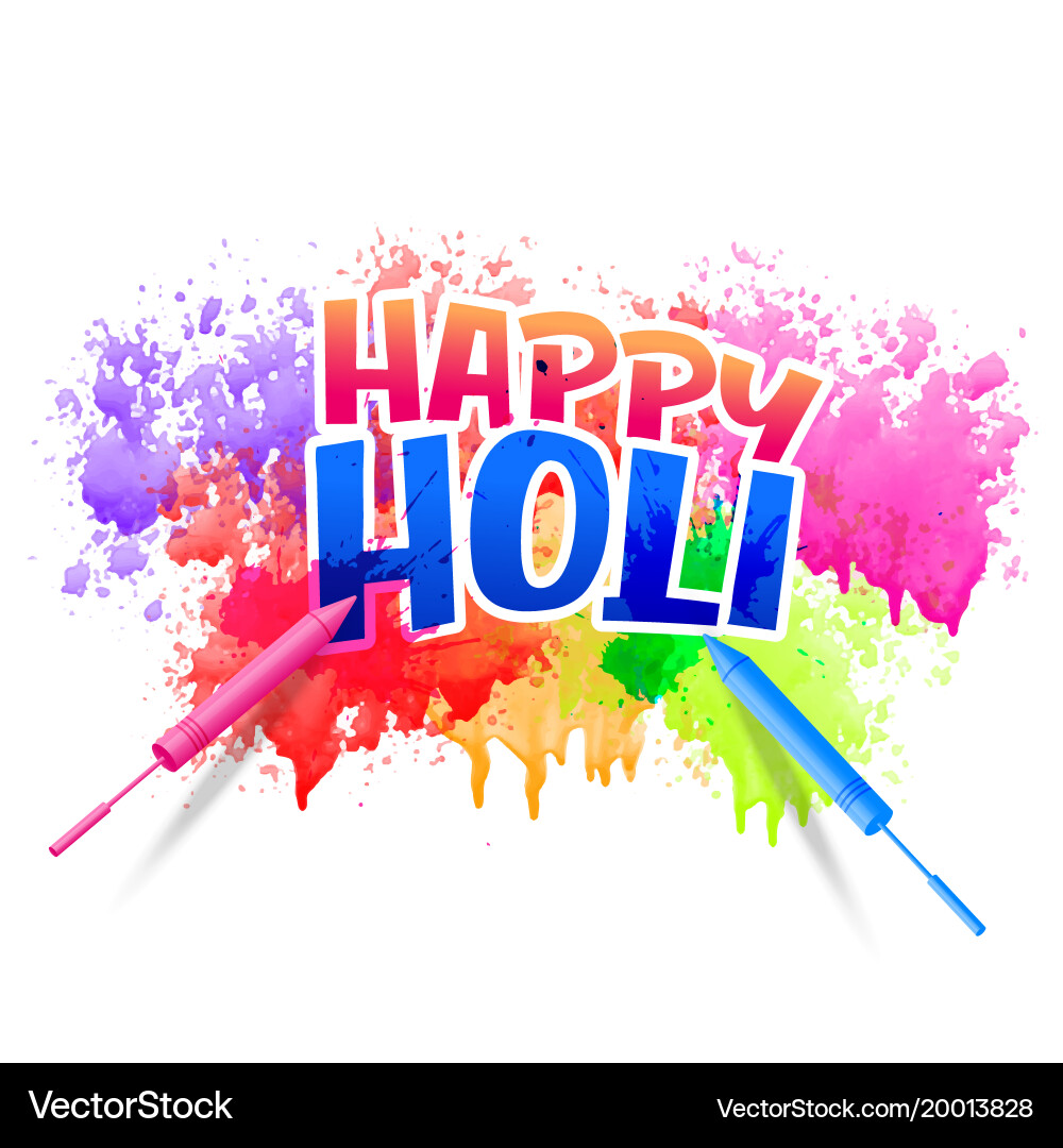 Happy holi design with watercolor splash Vector Image