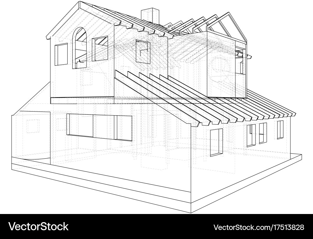 House drawing in contours Royalty Free Vector Image