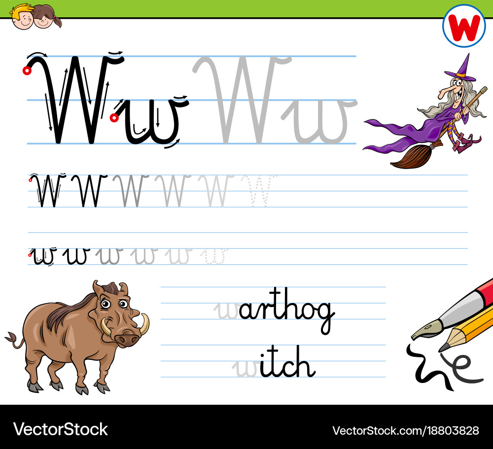 How to write letter w worksheet for kids Vector Image