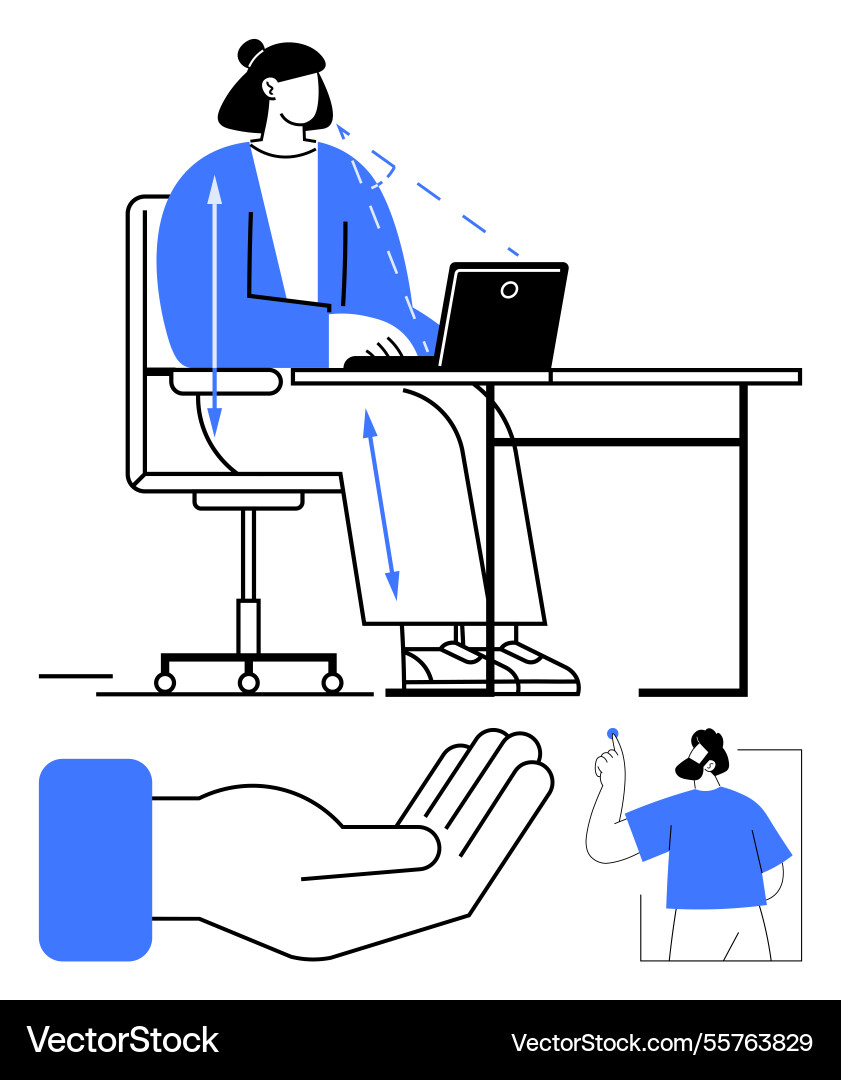 Ergonomic workspace setup with guidelines for Vector Image