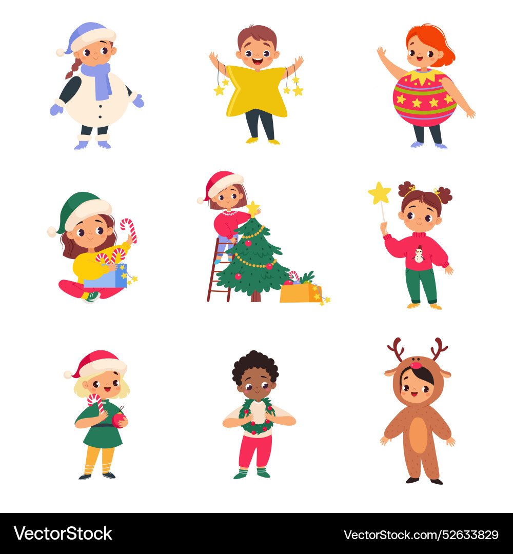 Kids celebrate christmas holiday at winter Vector Image