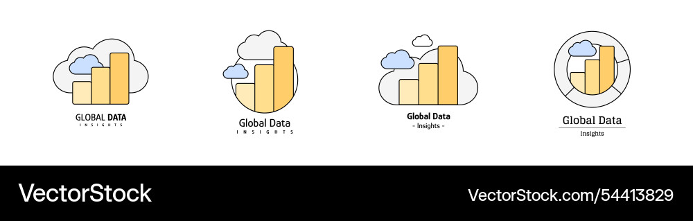 Power bi cloud data analytics logo set Royalty Free Vector
