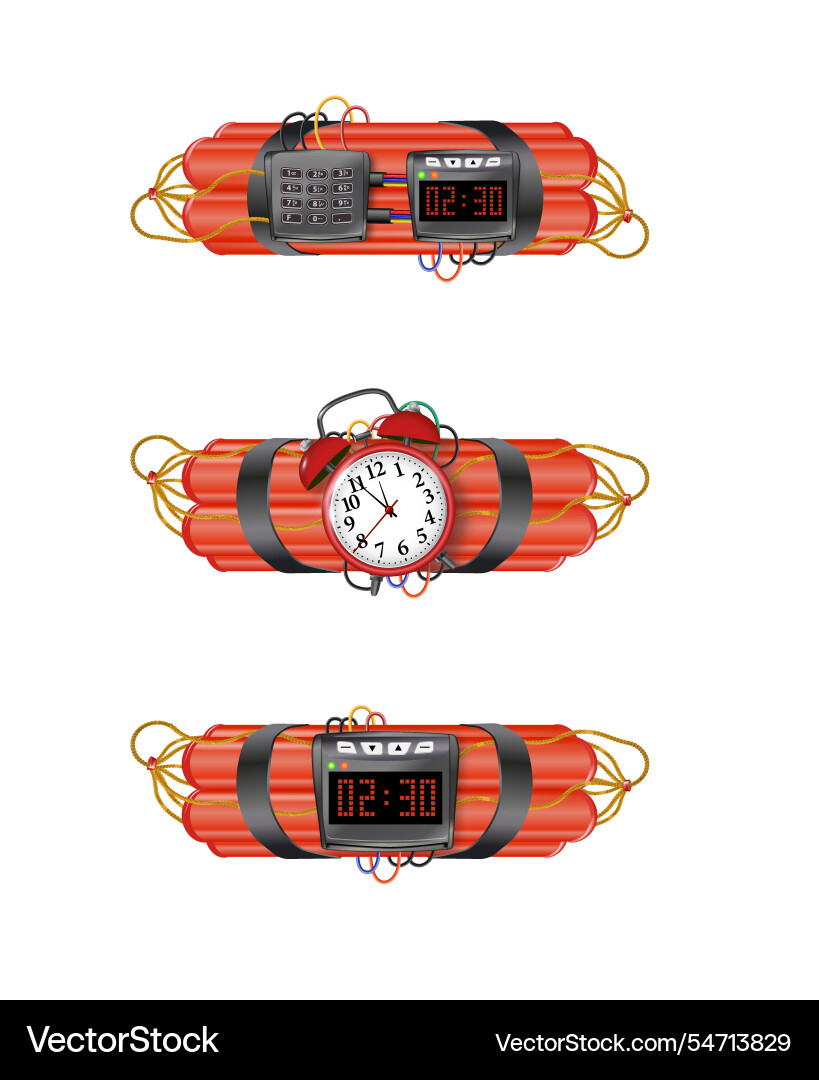 Realistic 3d bomb dynamite sticks with burning Vector Image