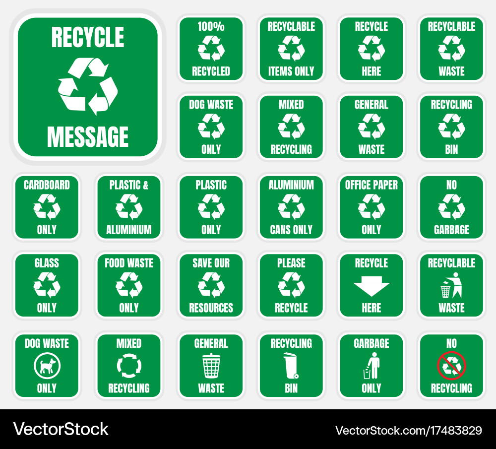 Recycle symbols set Royalty Free Vector Image - VectorStock