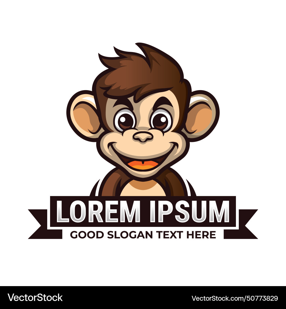 Smiling monkey logo mascot design baby Royalty Free Vector