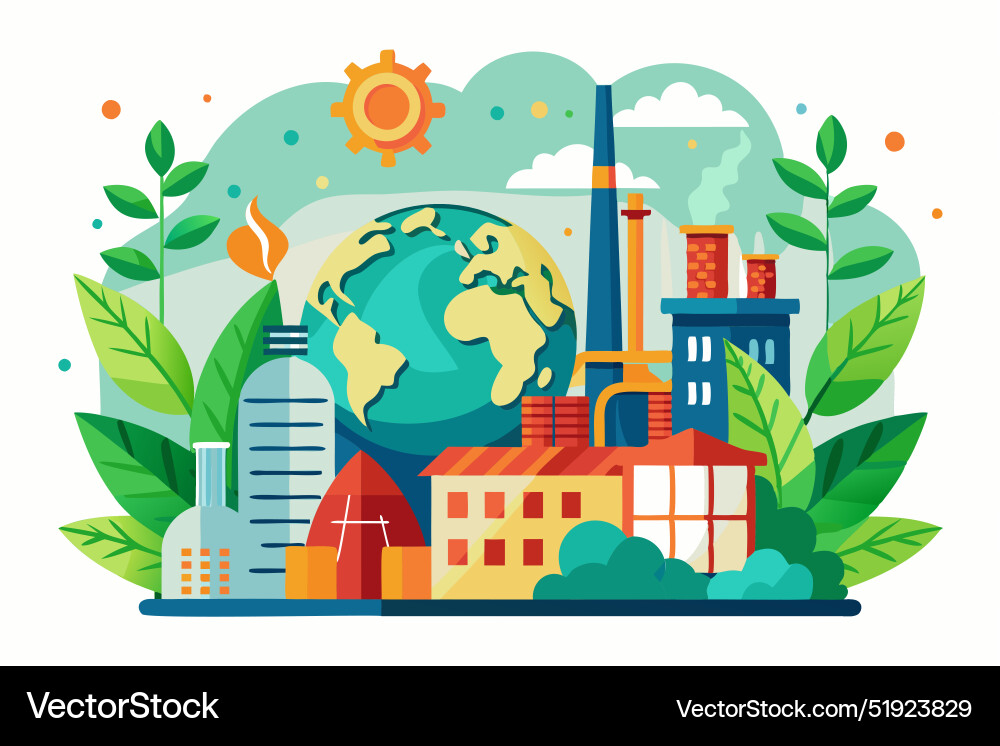 Sustainable factories for a greener planet Vector Image