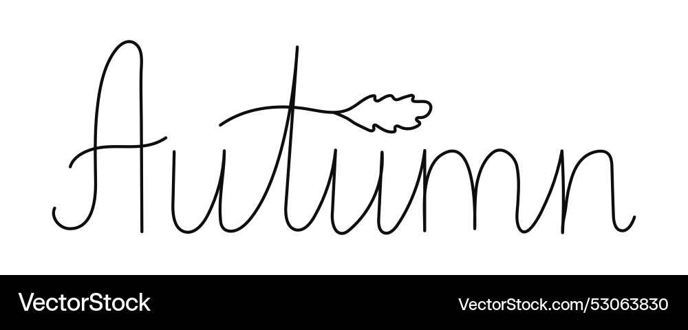 Autumn handwritten lettering with oak leaf hand Vector Image