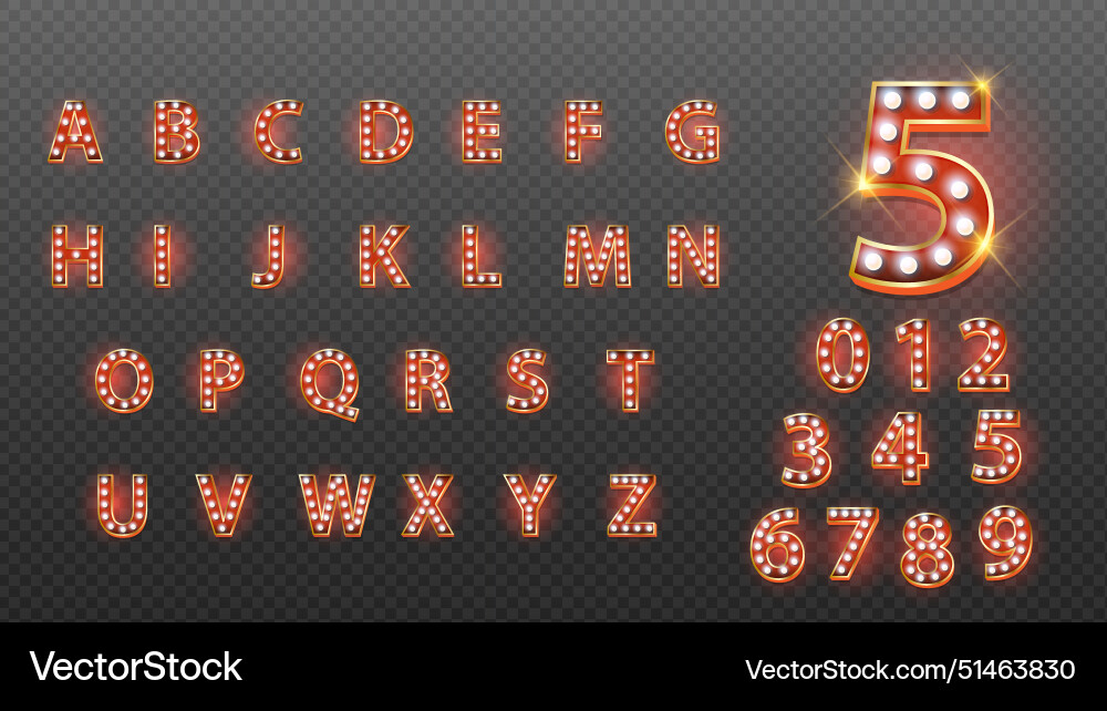 Broadway style retro light bulb font vintage Vector Image