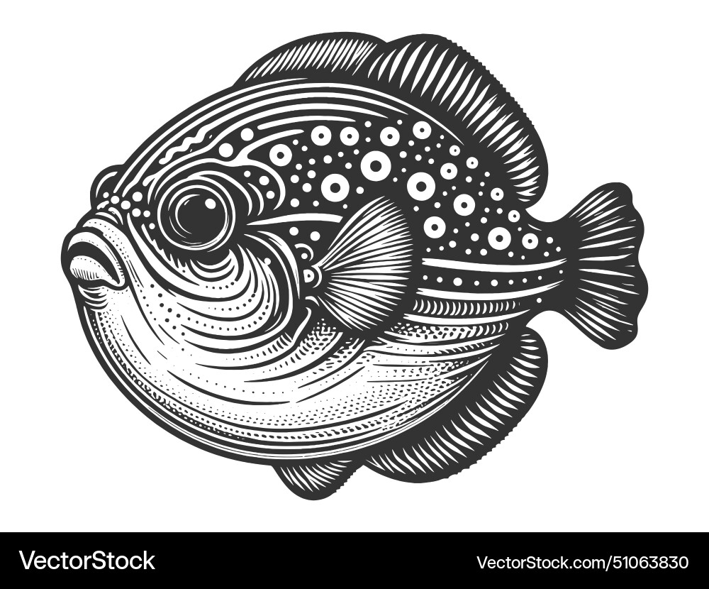 Fugu fish engraving sketch Royalty Free Vector Image
