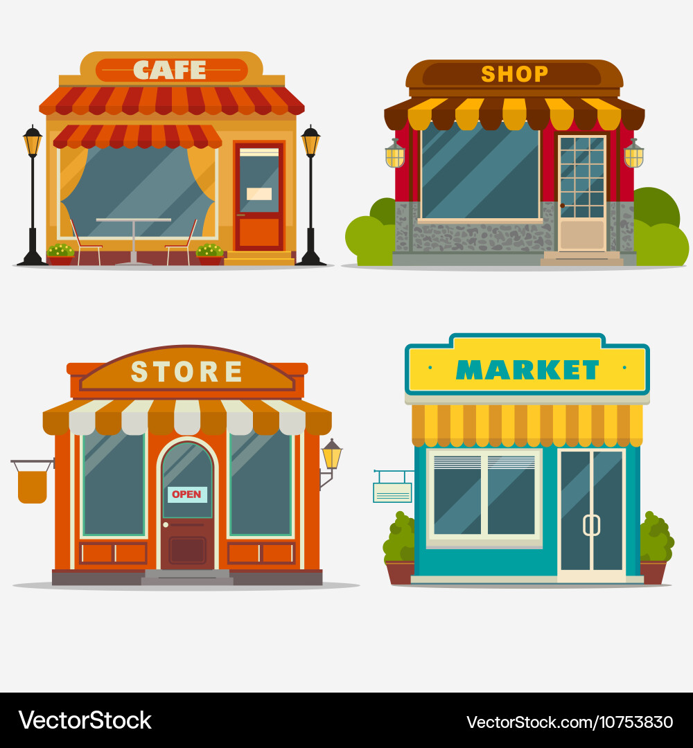 Market street shop small store front Royalty Free Vector