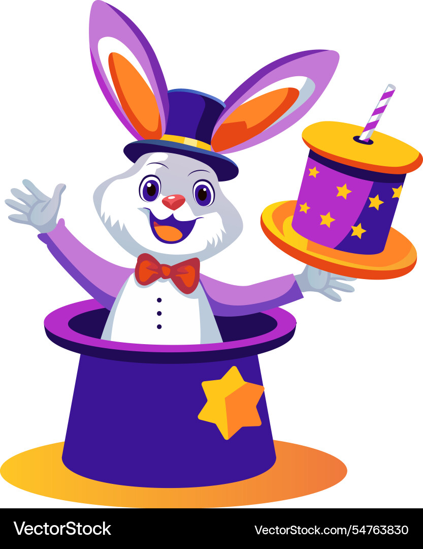Rabbit magic in flat style Royalty Free Vector Image