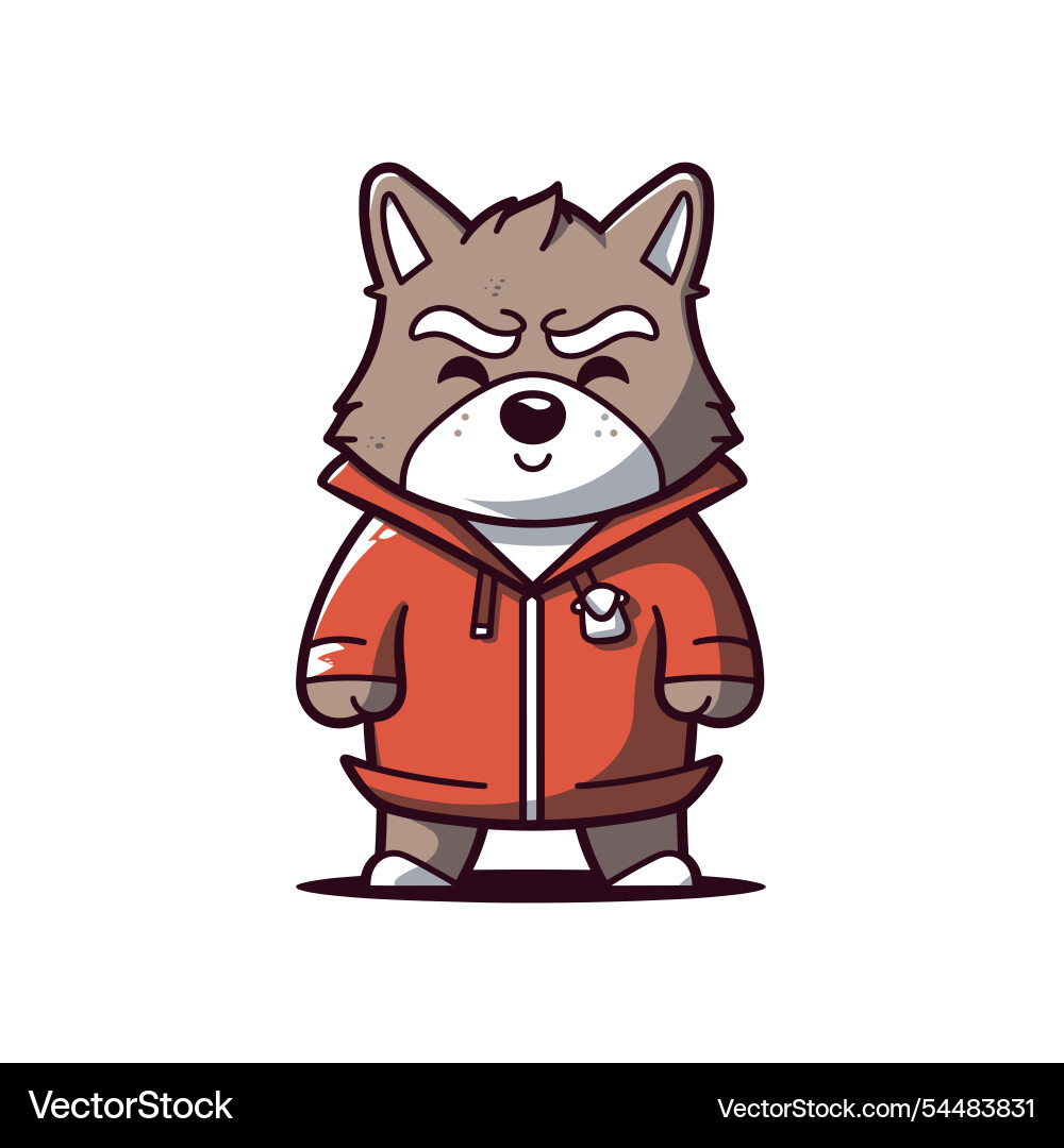 Cartoon character in red jacket looking determined
