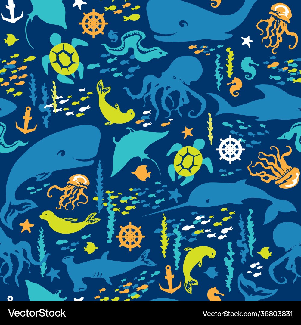 Cute Sea Animal Pattern Royalty Free Vector Image