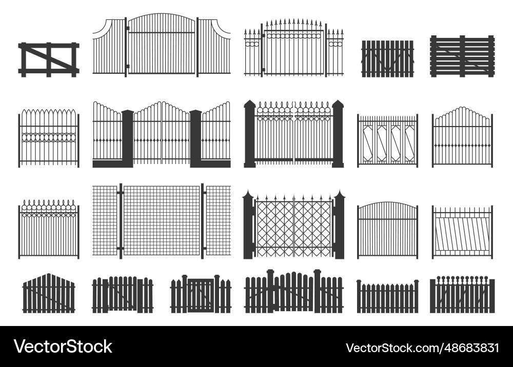 Fence and gate decorative ornamental grid metal Vector Image