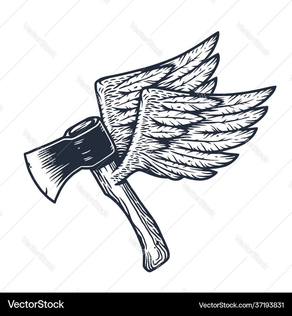 Lumberjack ax axe with wings for axeman logo Vector Image