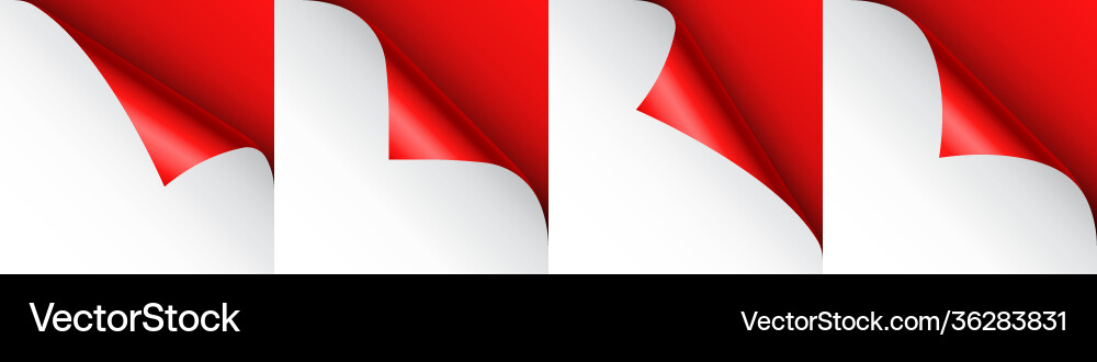 Set red paper curls curled page corner Royalty Free Vector