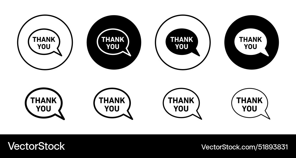 Speech bubbles thank you icon set collection Vector Image