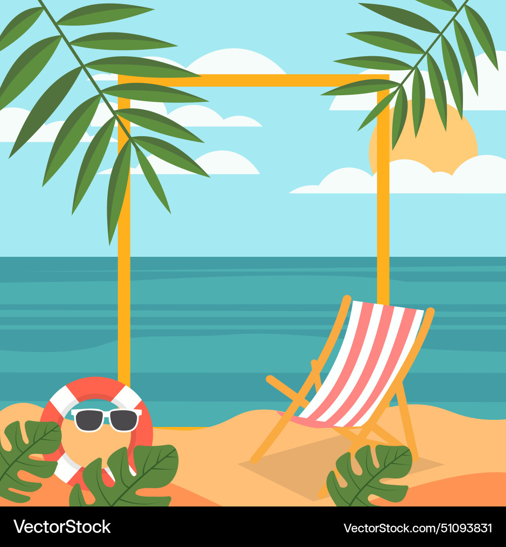 Summer beach frame background with tropical leaf Vector Image