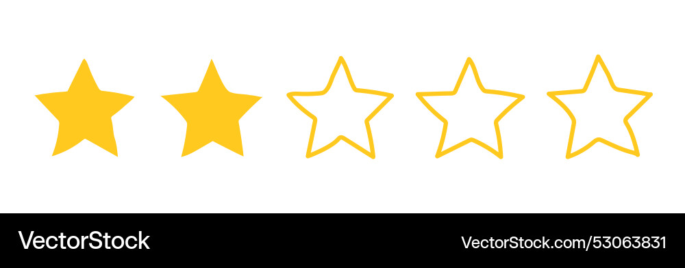 Two yellow star hand drawn rating flat feedback Vector Image