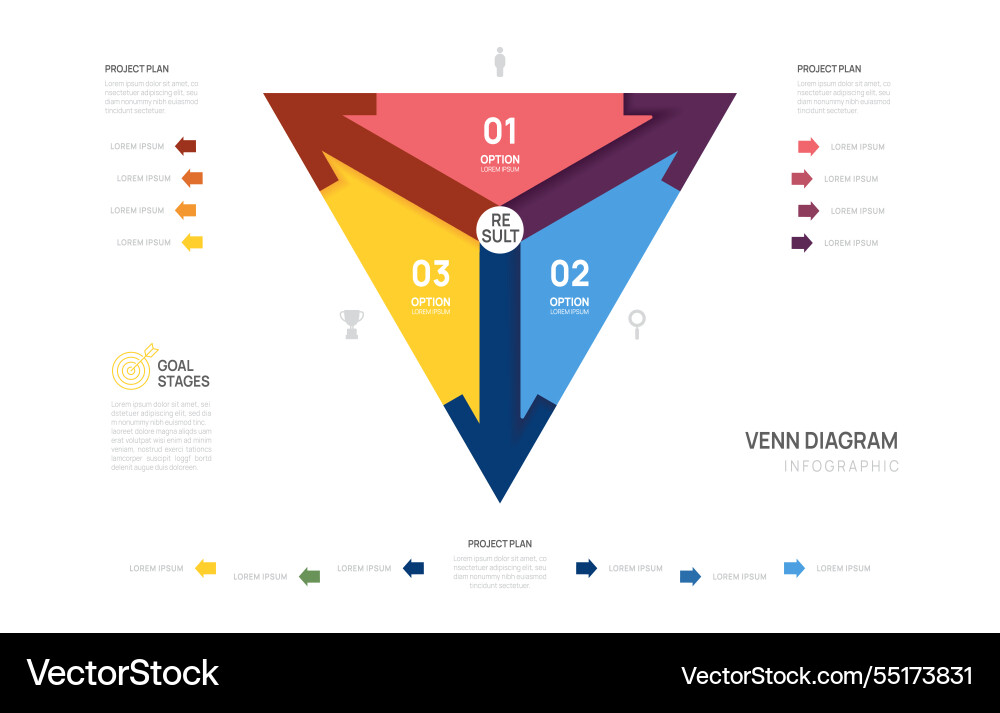 Venn diagram infographic triangle arrow chart Vector Image