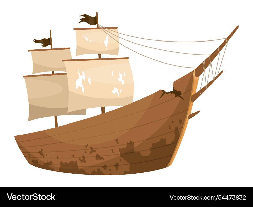 Broken ship icon cartoon wooden battered Vector Image