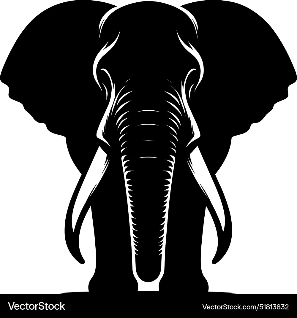 Elephant front facing silhouette isolated Vector Image