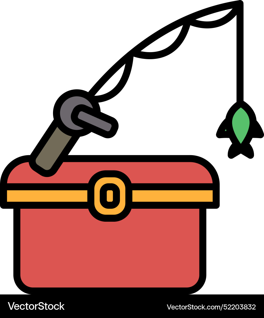 Fishing rod and fish box icon in line style Vector Image