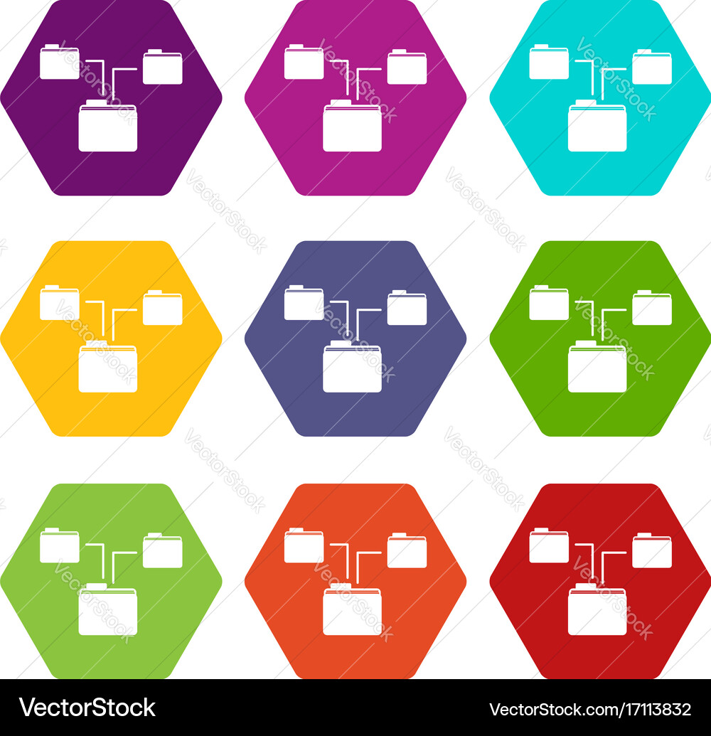 Folders structure icon set color hexahedron Vector Image