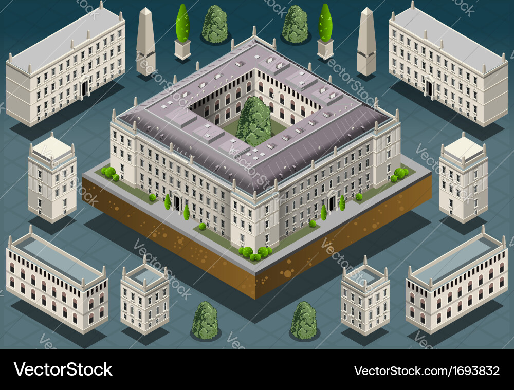 Isometric european historic building Royalty Free Vector