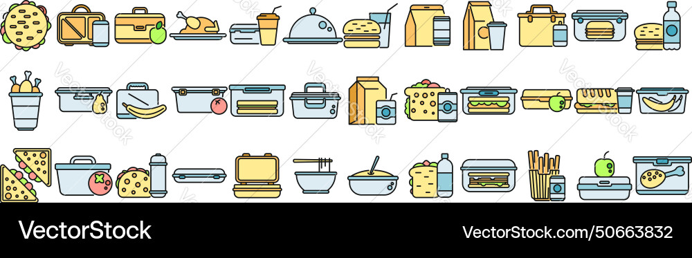 Lunch icons set color Royalty Free Vector Image