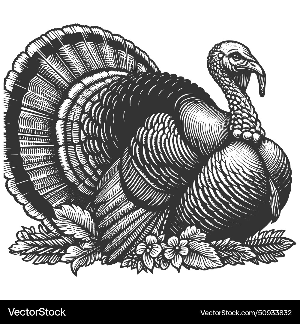 Majestic turkey engraving sketch Royalty Free Vector Image